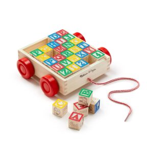 melissa & doug classic abc wooden block cart educational toy with 30 1-inch solid abc wood blocks for toddlers ages 2+