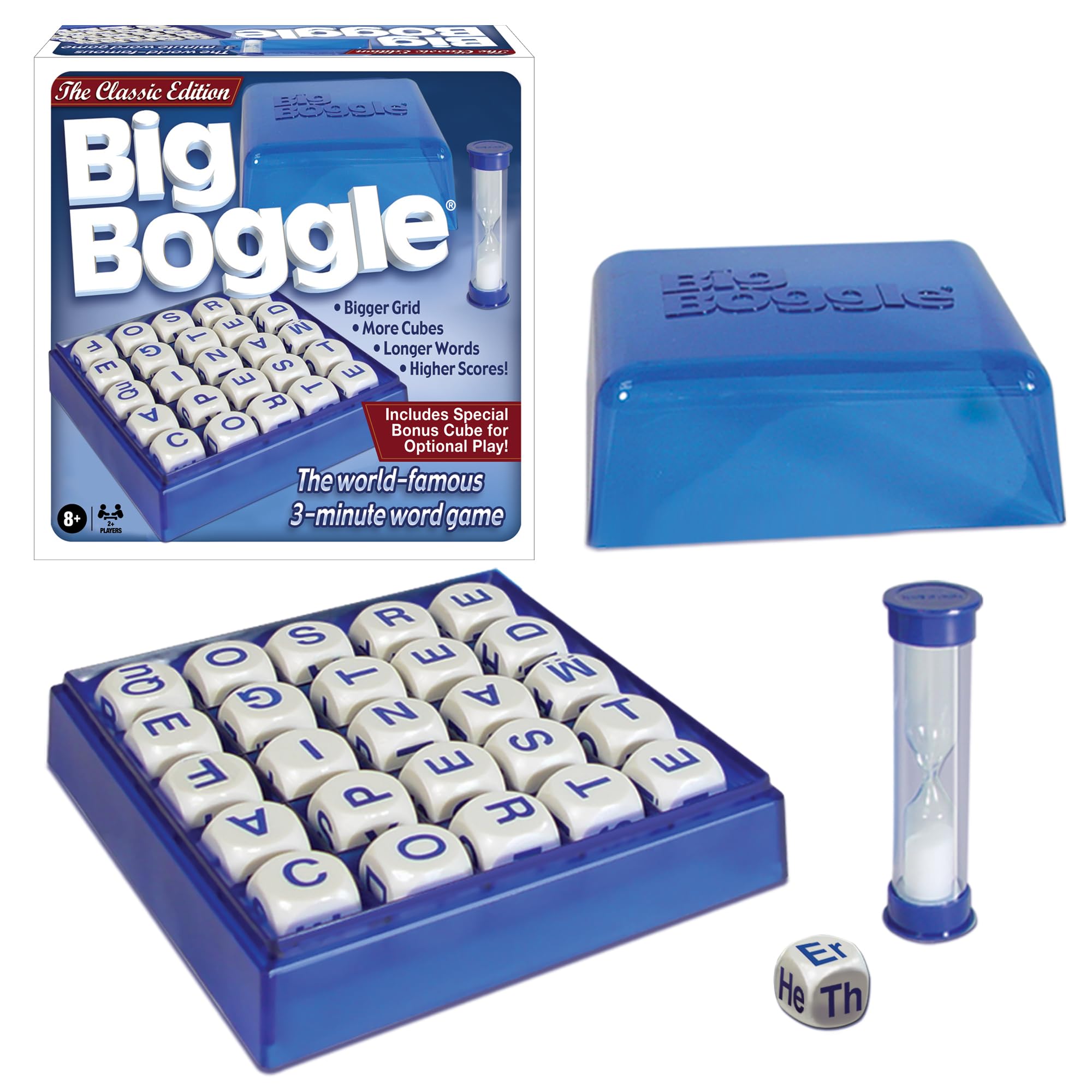 Big Boggle with 5x5 Grid and 25 Letter Cubes by Winning Moves Games USA, Thought Provoking Word Game Bigger Than the Original, for 2 or More Players, Ages 8+ (1147)