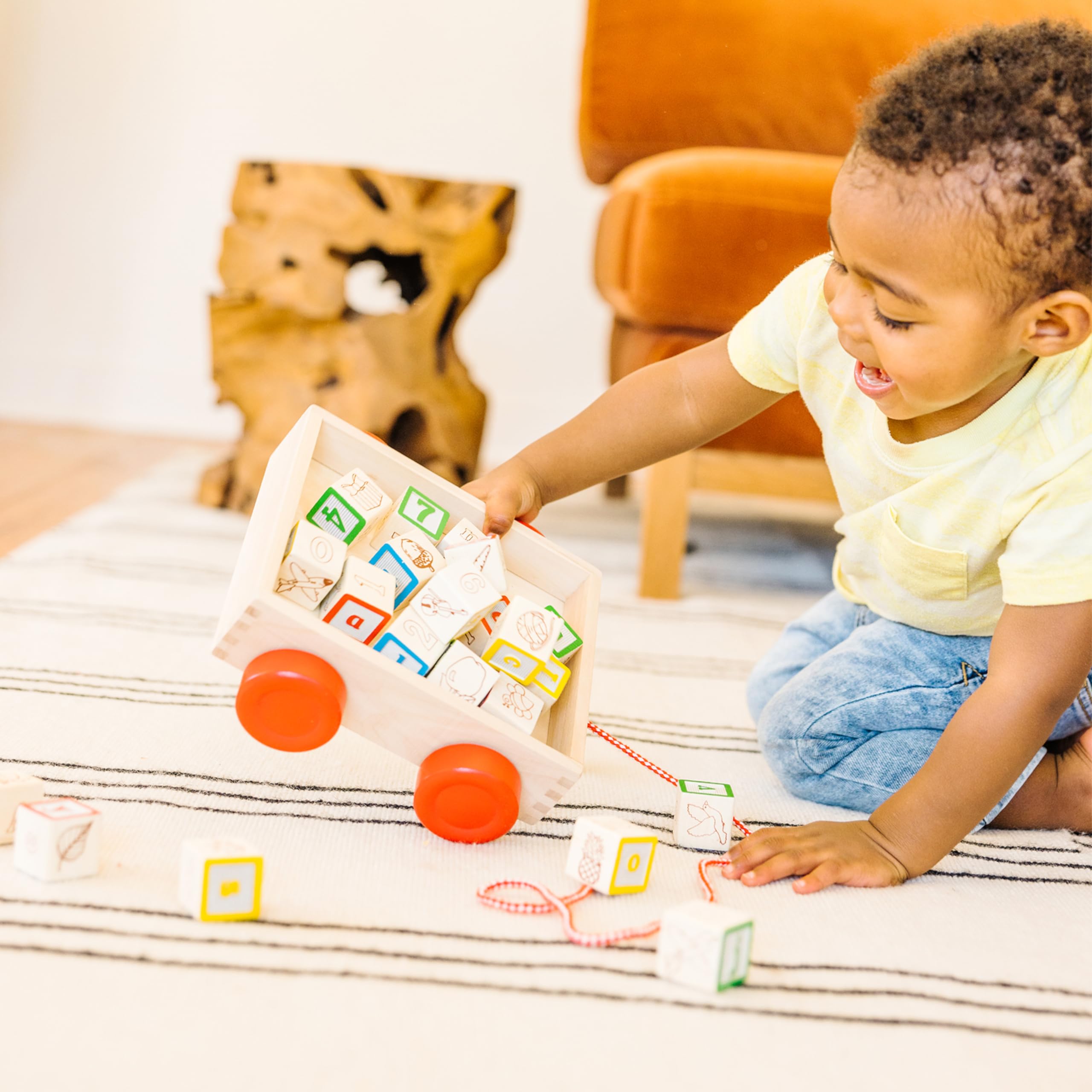 Melissa & Doug Classic ABC Wooden Block Cart Educational Toy With 30 1-Inch Solid ABC Wood Blocks For Toddlers Ages 2+