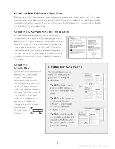 100 Task Cards: Text Evidence: Reproducible Mini-Passages With Key Questions to Boost Reading Comprehension Skills