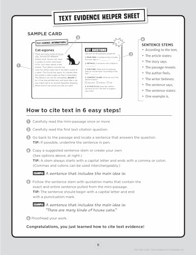 100 Task Cards: Text Evidence: Reproducible Mini-Passages With Key Questions to Boost Reading Comprehension Skills