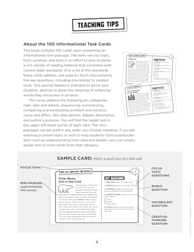 100 Task Cards: Informational Text: Reproducible Mini-Passages With Key Questions to Boost Reading Comprehension Skills