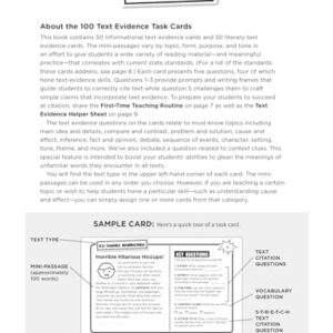 100 Task Cards: Text Evidence: Reproducible Mini-Passages With Key Questions to Boost Reading Comprehension Skills