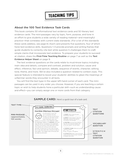 100 Task Cards: Text Evidence: Reproducible Mini-Passages With Key Questions to Boost Reading Comprehension Skills