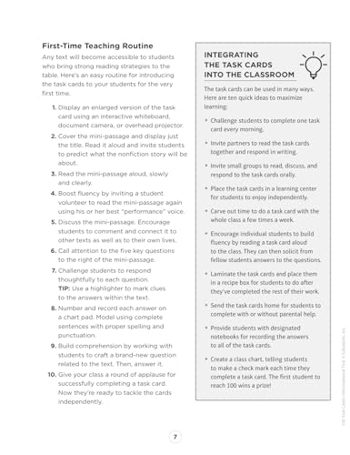 100 Task Cards: Informational Text: Reproducible Mini-Passages With Key Questions to Boost Reading Comprehension Skills