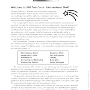 100 Task Cards: Informational Text: Reproducible Mini-Passages With Key Questions to Boost Reading Comprehension Skills