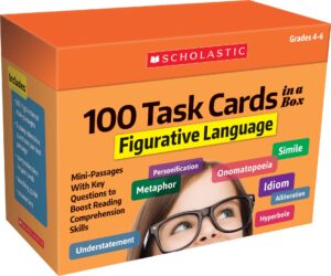 100 task cards in a box: figurative language: mini-passages with key questions to boost reading comprehension skills