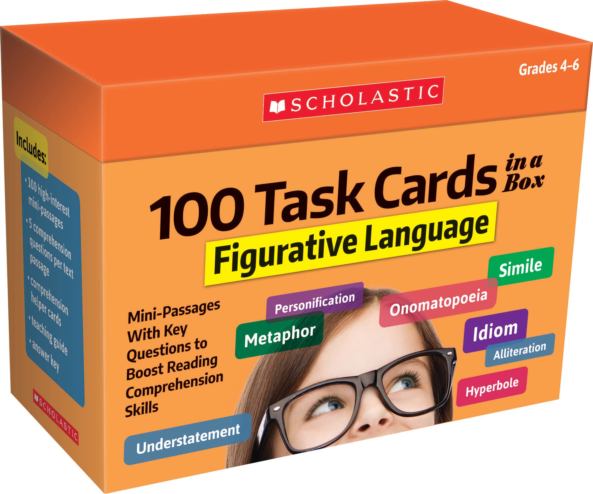 100 Task Cards in a Box: Figurative Language: Mini-Passages With Key Questions to Boost Reading Comprehension Skills