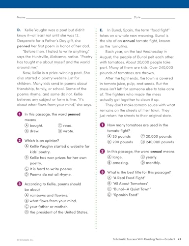 Scholastic Success with Reading Tests Grade 5 Workbook