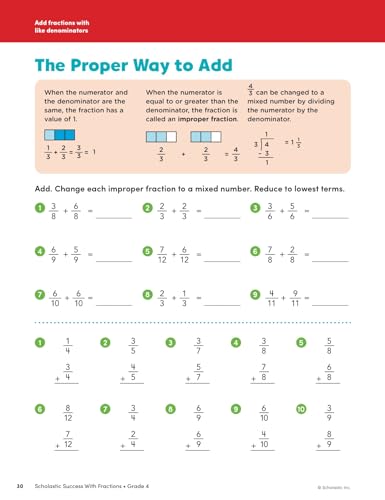 Scholastic Success with Fractions Grade 4 Workbook