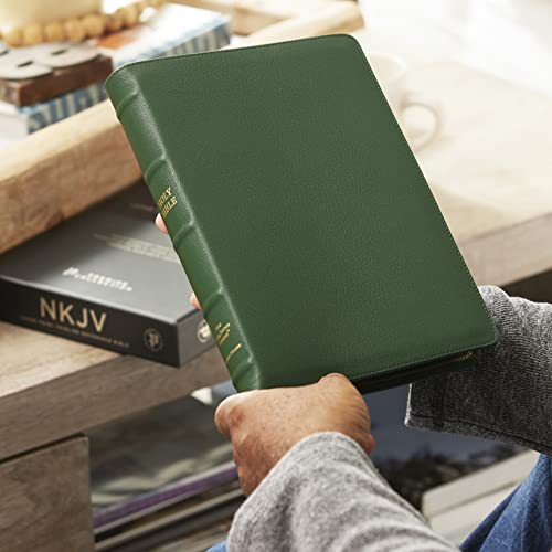 NKJV, Thinline Reference Bible, Large Print, Premium Goatskin Leather, Green, Premier Collection, Red Letter, Comfort Print: Holy Bible, New King James Version