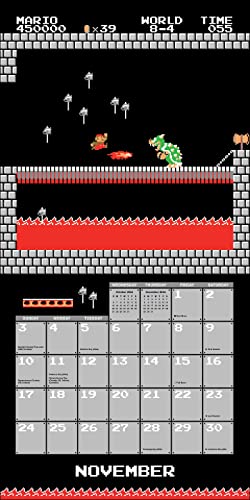 Super Mario Bros. 8-bit Retro 2024 Wall Calendar + Bonus Die-cut Notecards