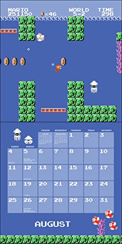 Super Mario Bros. 8-bit Retro 2024 Wall Calendar + Bonus Die-cut Notecards