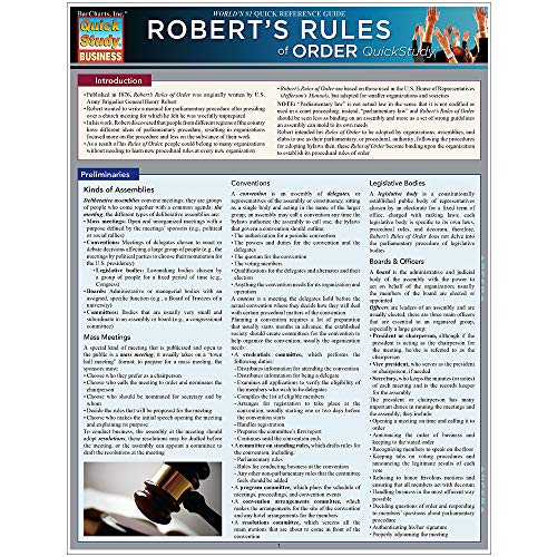 Robert's Rules Of Order QuickStudy Laminated Reference Guide (QuickStudy Business)