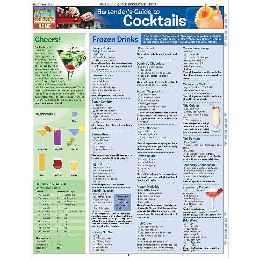 Bartender'S Guide To Cocktails: a QuickStudy Laminated Reference Guide (QuickStudy Home)