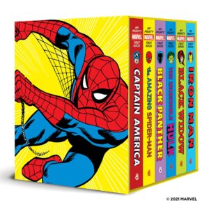 my mighty marvel first book collection: 6 board books: captain america, spider-man, black widow, black panther, the hulk, and iron man! (a mighty marvel first book)