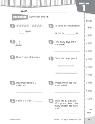 Shell Education 180 Days of Math for Third Grade (180 Days of Practice)