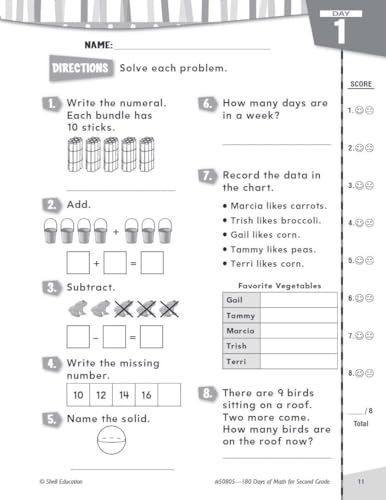 Shell Education 180 Days of Math for Second Grade (180 Days of Practice)