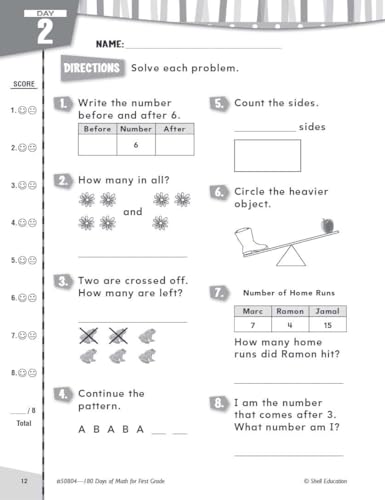 Shell Education 180 Days of Math for First Grade (180 Days of Practice)