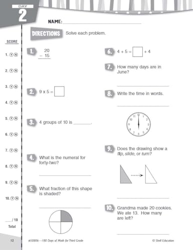 Shell Education 180 Days of Math for Third Grade (180 Days of Practice)