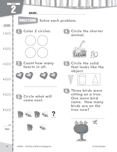 Shell Education 180 Days of Math for Kindergarten (180 Days of Practice)