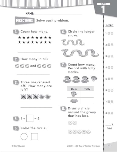 Shell Education 180 Days of Math for First Grade (180 Days of Practice)