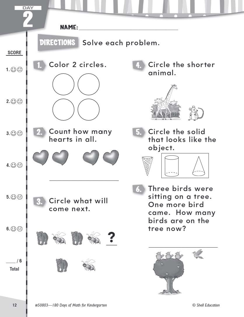 Shell Education 180 Days of Math for Kindergarten (180 Days of Practice)