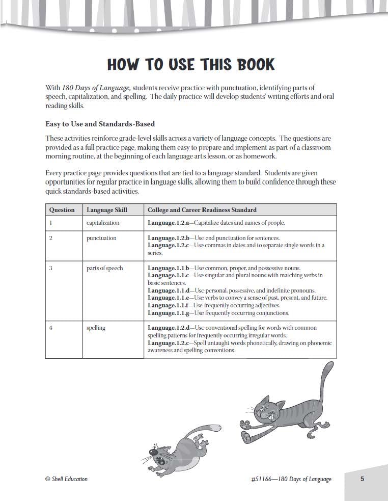 Shell Education 180 Days of Language for First Grade (180 Days of Practice)