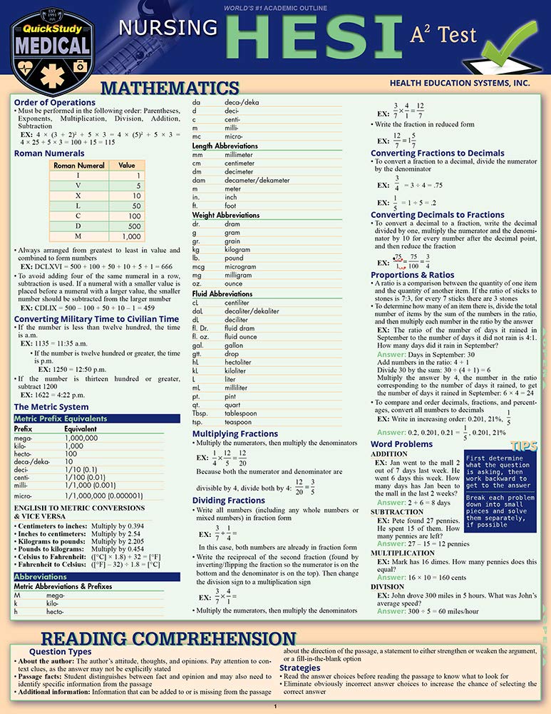 Nursing HESI Test A2: a QuickStudy Laminated Reference Guide (QuickStudy Medical)