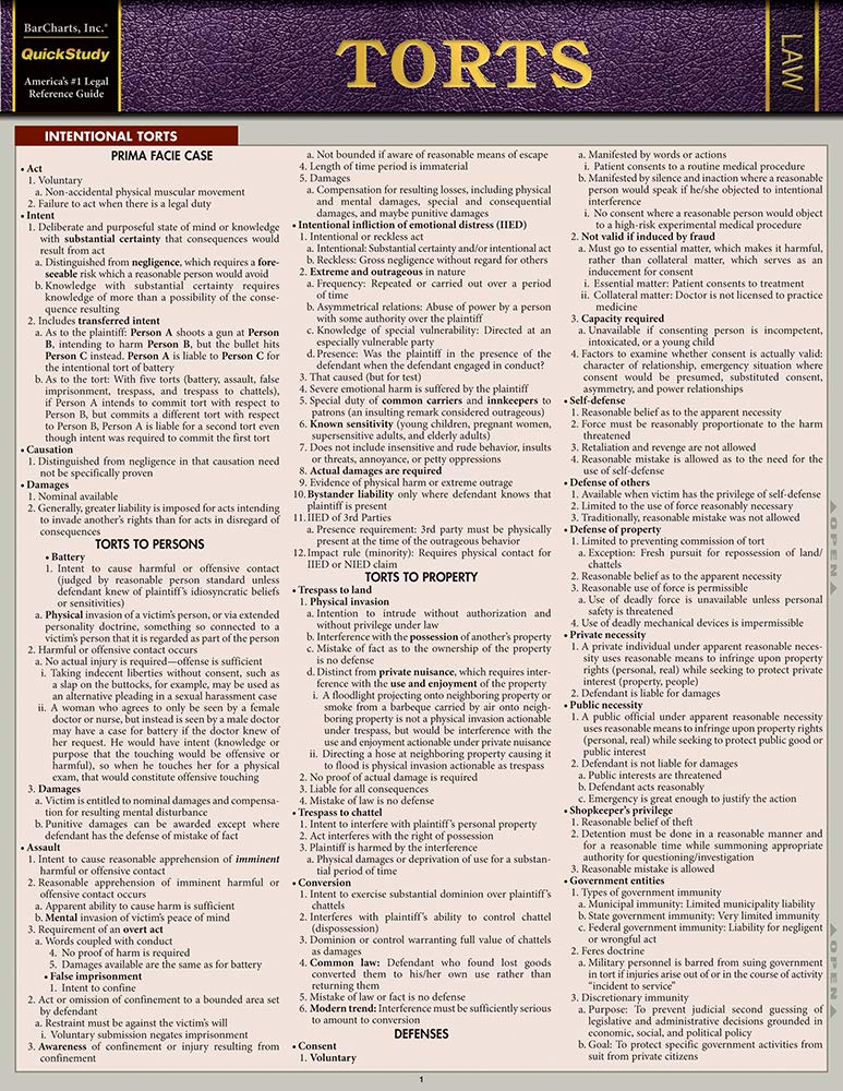 Torts QuickStudy Laminated Reference Guide (QuickStudy Law)