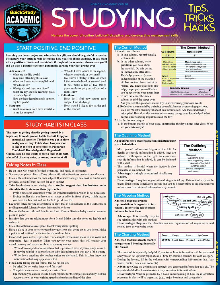 Studying Tips, Tricks & Hacks QuickStudy Laminated Reference Guide (QuickStudy Academic)