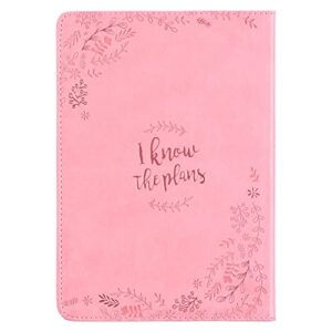 Christian Art Gifts Classic Journal I Know The Plans Jeremiah 29:11 Bible Verse, Inspirational Scripture Notebook, Ribbon Marker, Pink Faux Leather Flexcover, 336 Ruled Pages