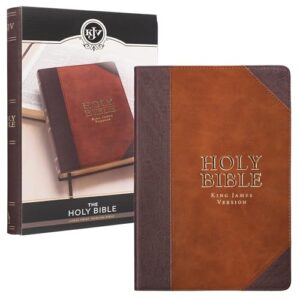 kjv holy bible, thinline large print faux leather red letter edition ribbon marker, king james version, brown two-tone (kjv thinline lp editions)