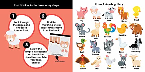 First Sticker Art: Farm Animals: Color By Stickers for Kids, Make 20 Pictures! (Perfect Christmas Gift, Stocking Stuffer for Ages 3+)