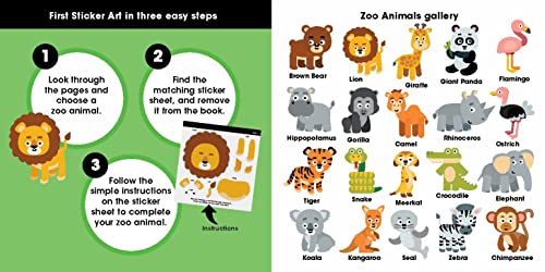 First Sticker Art: Zoo Animals: Color By Stickers for Kids, Make 20 Animal Pictures! (Perfect Christmas Gift, Stocking Stuffer for Ages 3+)