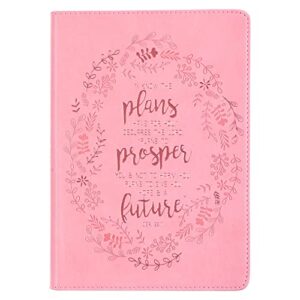 christian art gifts classic journal i know the plans jeremiah 29:11 bible verse, inspirational scripture notebook, ribbon marker, pink faux leather flexcover, 336 ruled pages