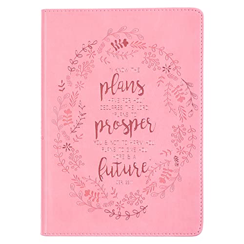 Christian Art Gifts Classic Journal I Know The Plans Jeremiah 29:11 Bible Verse, Inspirational Scripture Notebook, Ribbon Marker, Pink Faux Leather Flexcover, 336 Ruled Pages