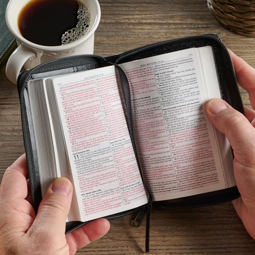 KJV Holy Bible, Mini Pocket Bible – Zippered Black Faux Leather Bible w/Ribbon Marker, King James Version (KJV Pocket Editions)