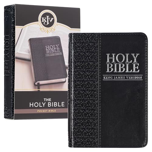 KJV Holy Bible, Mini Pocket Bible – Zippered Black Faux Leather Bible w/Ribbon Marker, King James Version (KJV Pocket Editions)