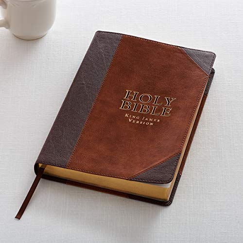 KJV Holy Bible, Thinline Large Print Faux Leather Red Letter Edition Ribbon Marker, King James Version, Brown Two-tone (KJV Thinline LP Editions)