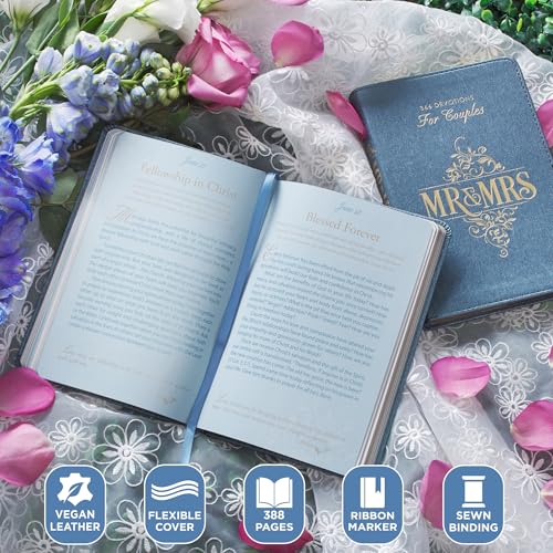 Mr. & Mrs. 366 Devotions for Couples Enrich Your Marriage and Relationship Blue Faux Leather Flexcover Devotional Gift Book w/Ribbon Marker