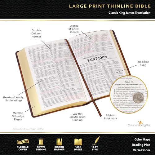 KJV Holy Bible, Thinline Large Print Faux Leather Red Letter Edition Ribbon Marker, King James Version, Brown Two-tone (KJV Thinline LP Editions)