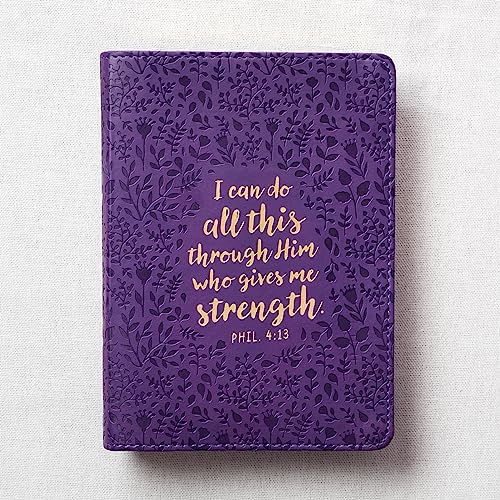 Christian Art Gifts Classic Handy-sized Journal All This Through Him Philippians 4:13 Bible Verse Inspirational Scripture Notebook w/Ribbon, Faux Leather Flexcover 240 Ruled Pages, 5.7" x 7", Purple