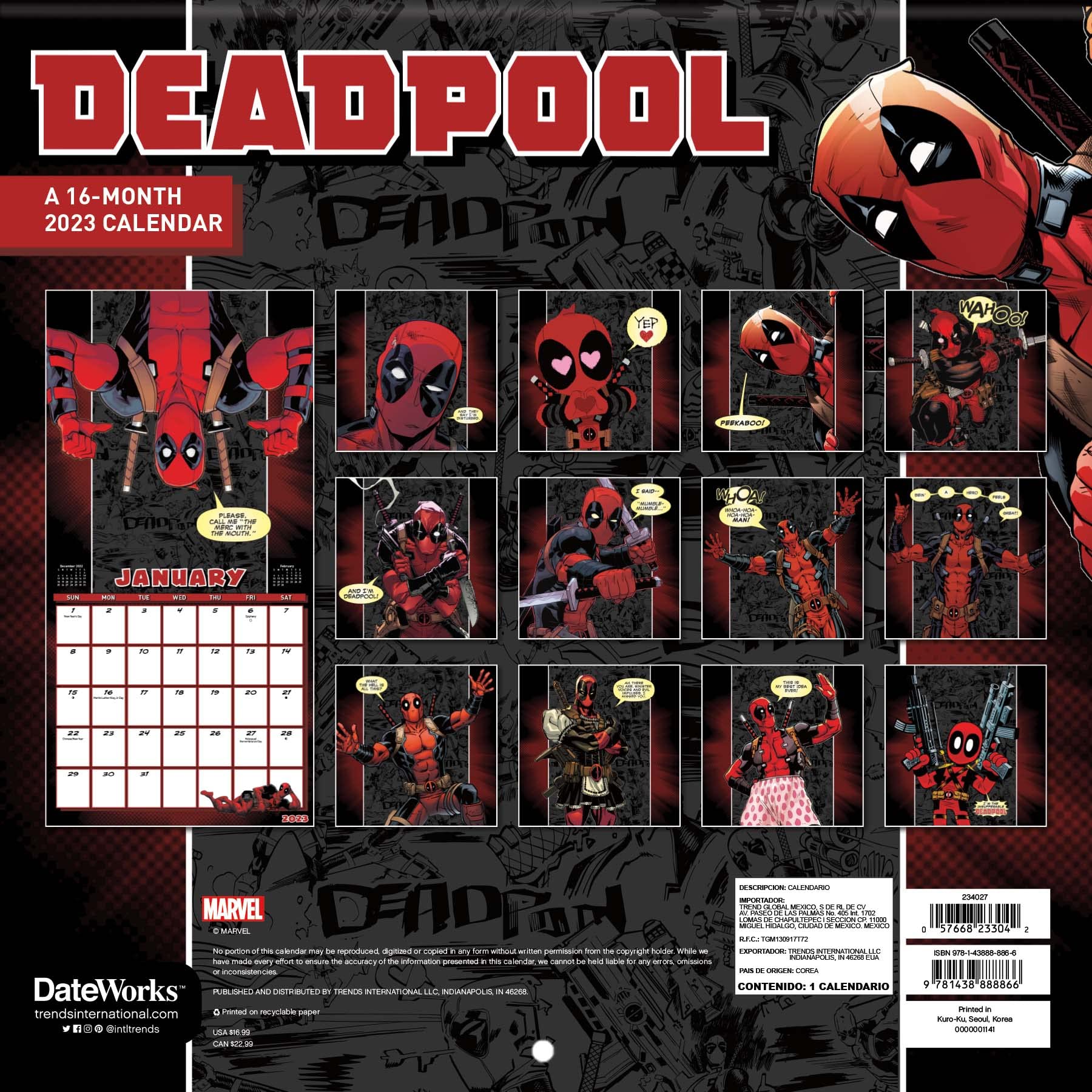 2023 Marvel Deadpool Wall Calendar