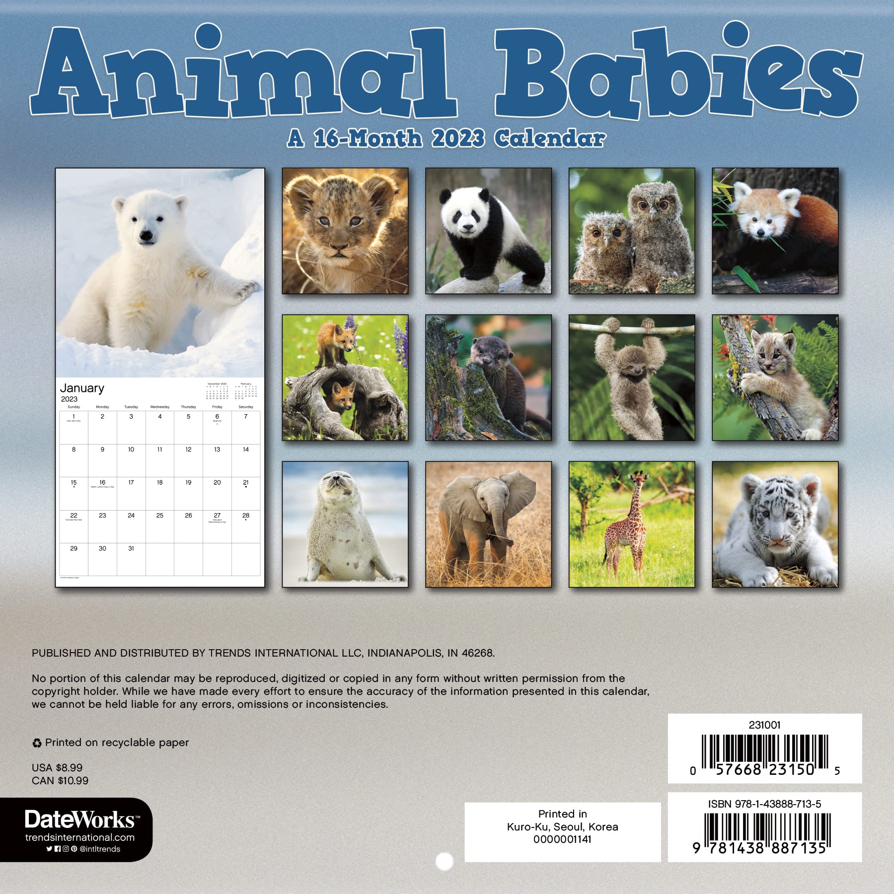 2023 Animal Babies Mini Wall Calendar