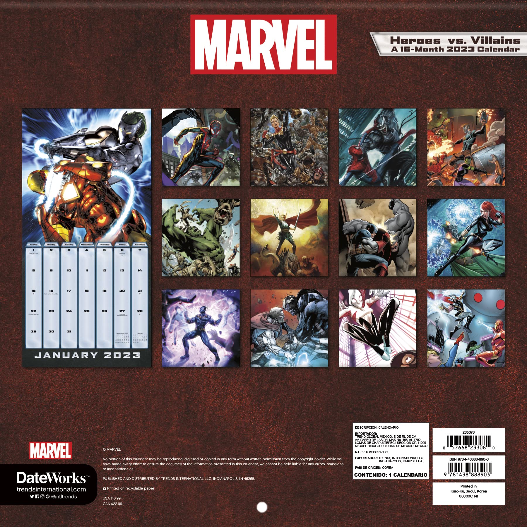 2023 Marvel Heroes vs. Villains Wall Calendar