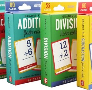 Essential Math Flash Cards Set - Addition, Subtraction, Multiplication, and Division (4 pack set)