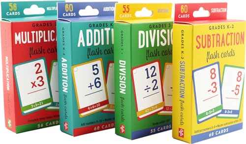 Essential Math Flash Cards Set - Addition, Subtraction, Multiplication, and Division (4 pack set)