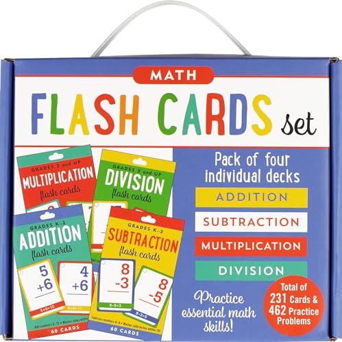 Essential Math Flash Cards Set - Addition, Subtraction, Multiplication, and Division (4 pack set)