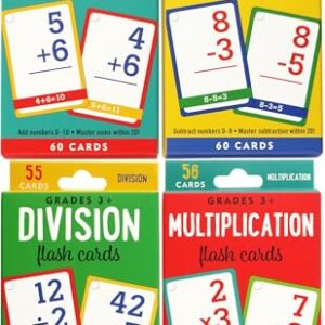 Essential Math Flash Cards Set - Addition, Subtraction, Multiplication, and Division (4 pack set)